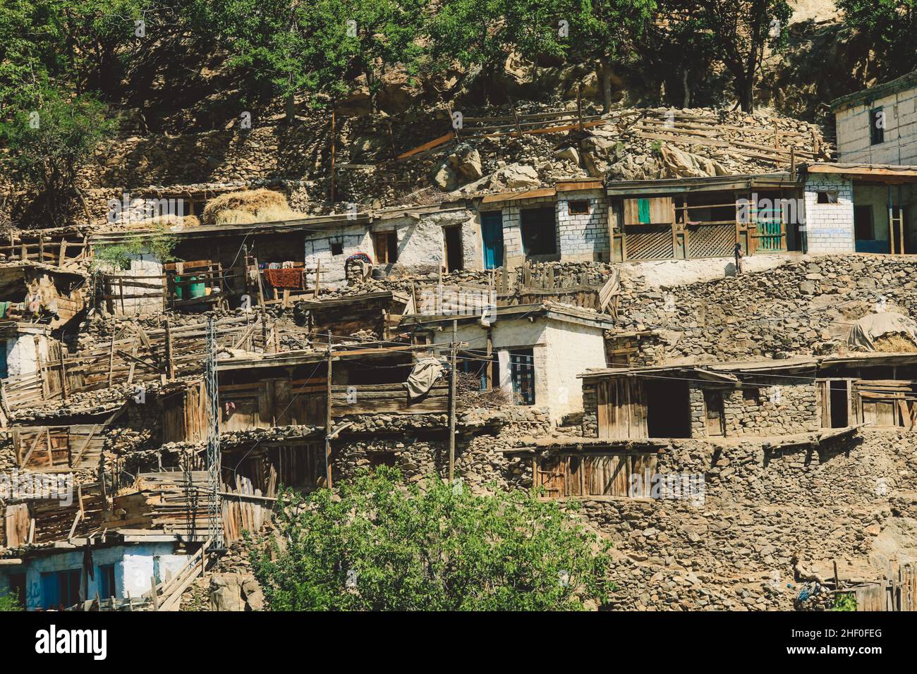 Traditional Houses on the Green Forest Rocks in Pakistani Mountains ...