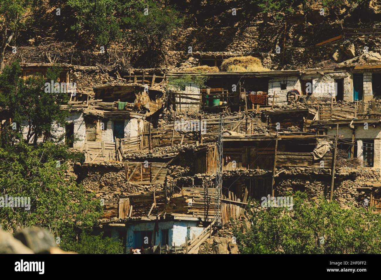 Traditional Houses on the Green Forest Rocks in Pakistani Mountains ...