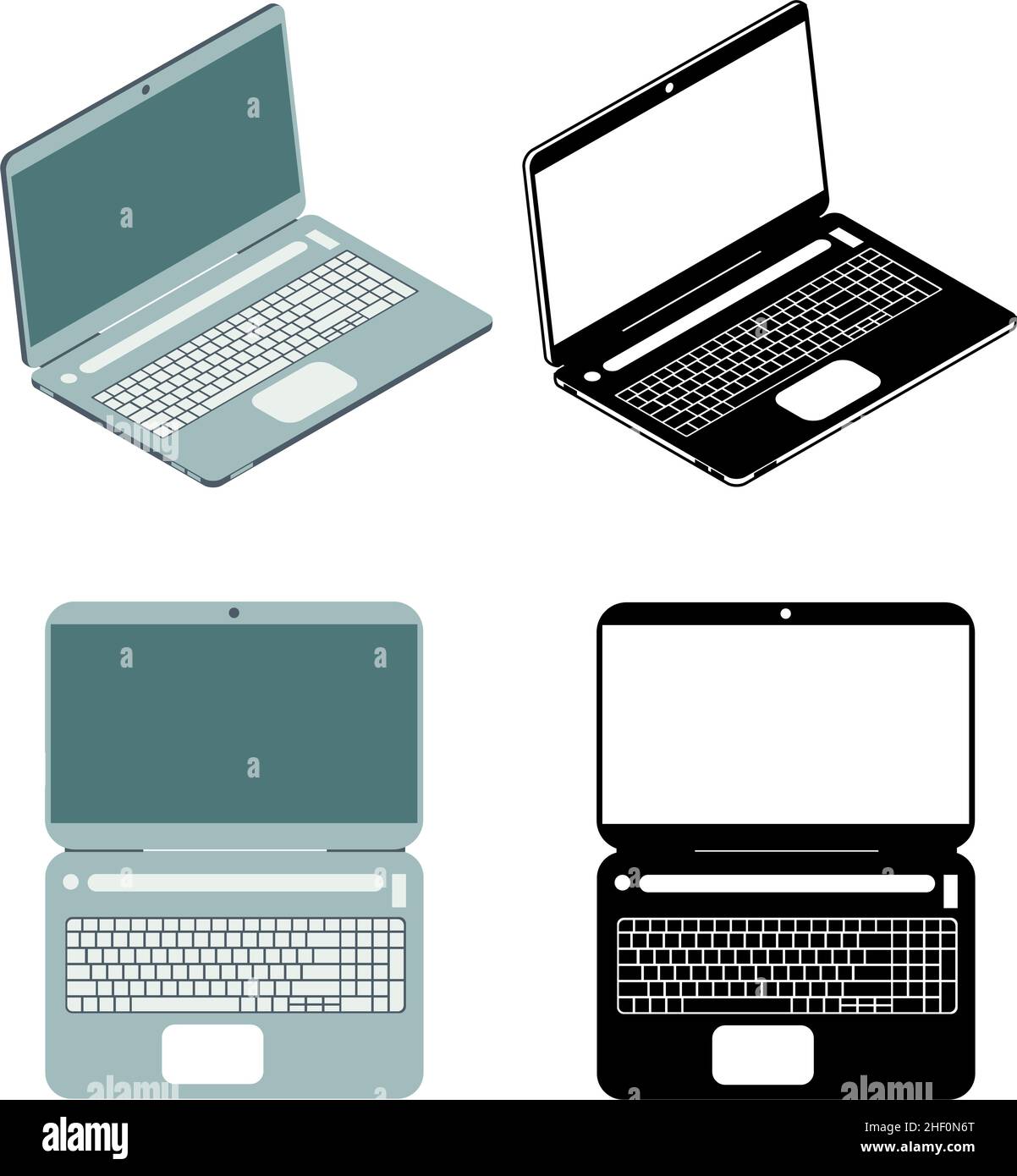 Set of illustrations of laptops on a white background. Computer ...
