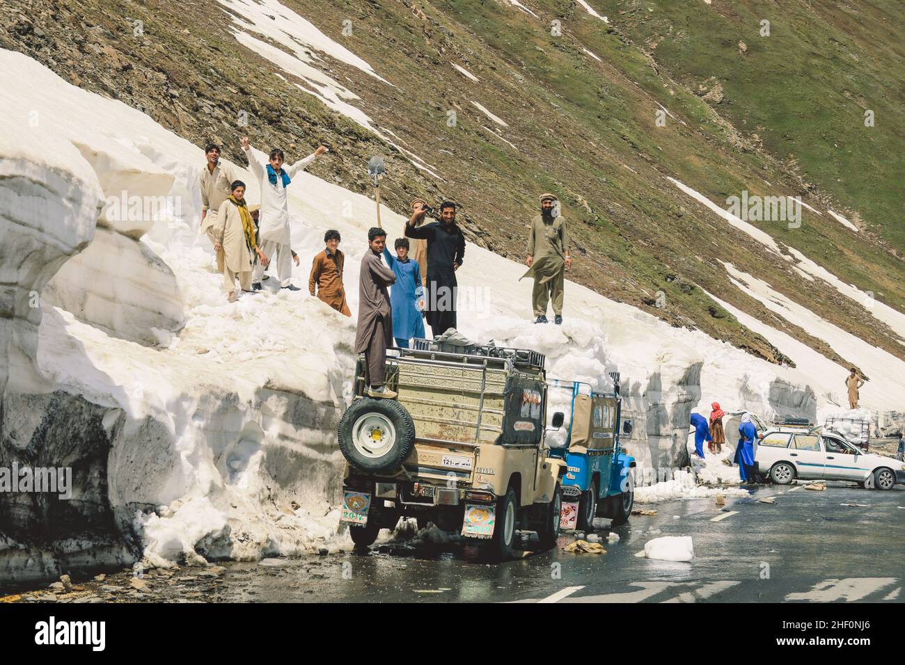 Gilgit, Pakistan - June 08, 2018: Pakistani People Collect Snow and ...