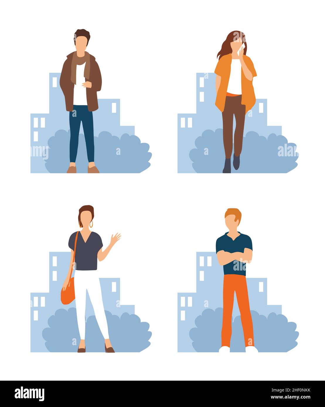 Set vector of illustrations with modern youth. City background. Girls ...