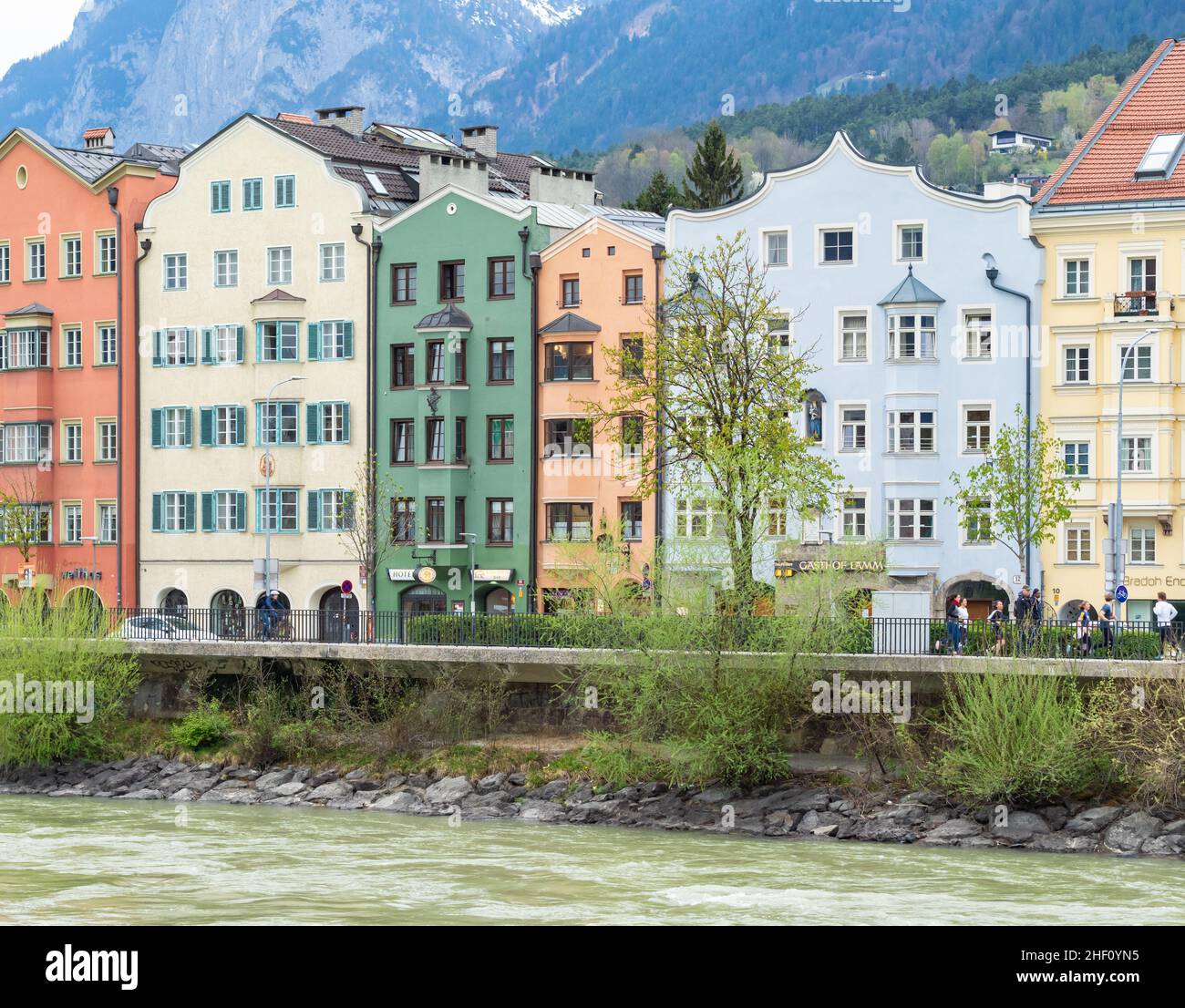 Innsbruck, Austria - April 16th 2018: Colorful historic facades in the ...