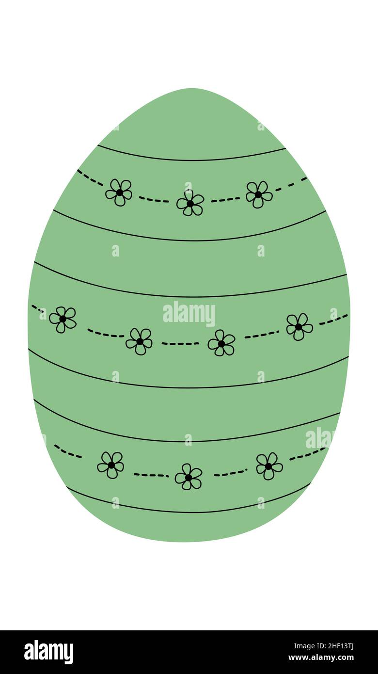 Green easter egg with ornaments. Simple bright egg shape with flowers ...
