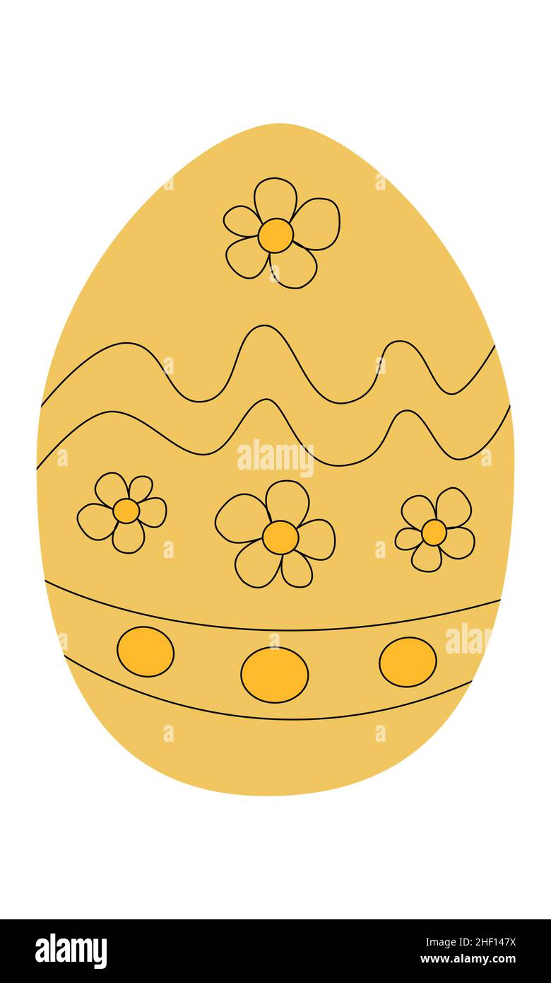 Yellow easter egg with ornaments. Simple bright egg shape with flowers ...