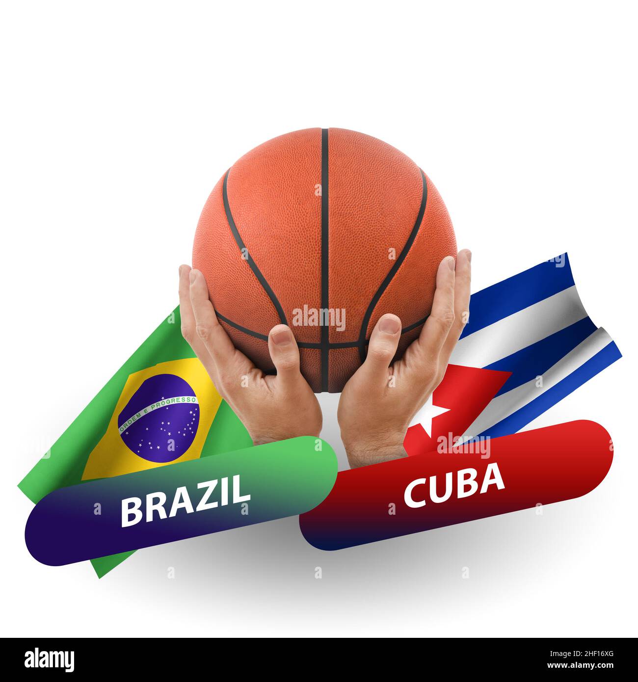 Basketball competition match, national teams brazil vs cuba Stock Photo ...