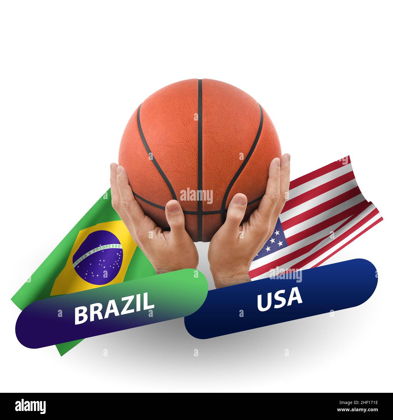Basketball competition match, national teams brazil vs usa Stock Photo ...