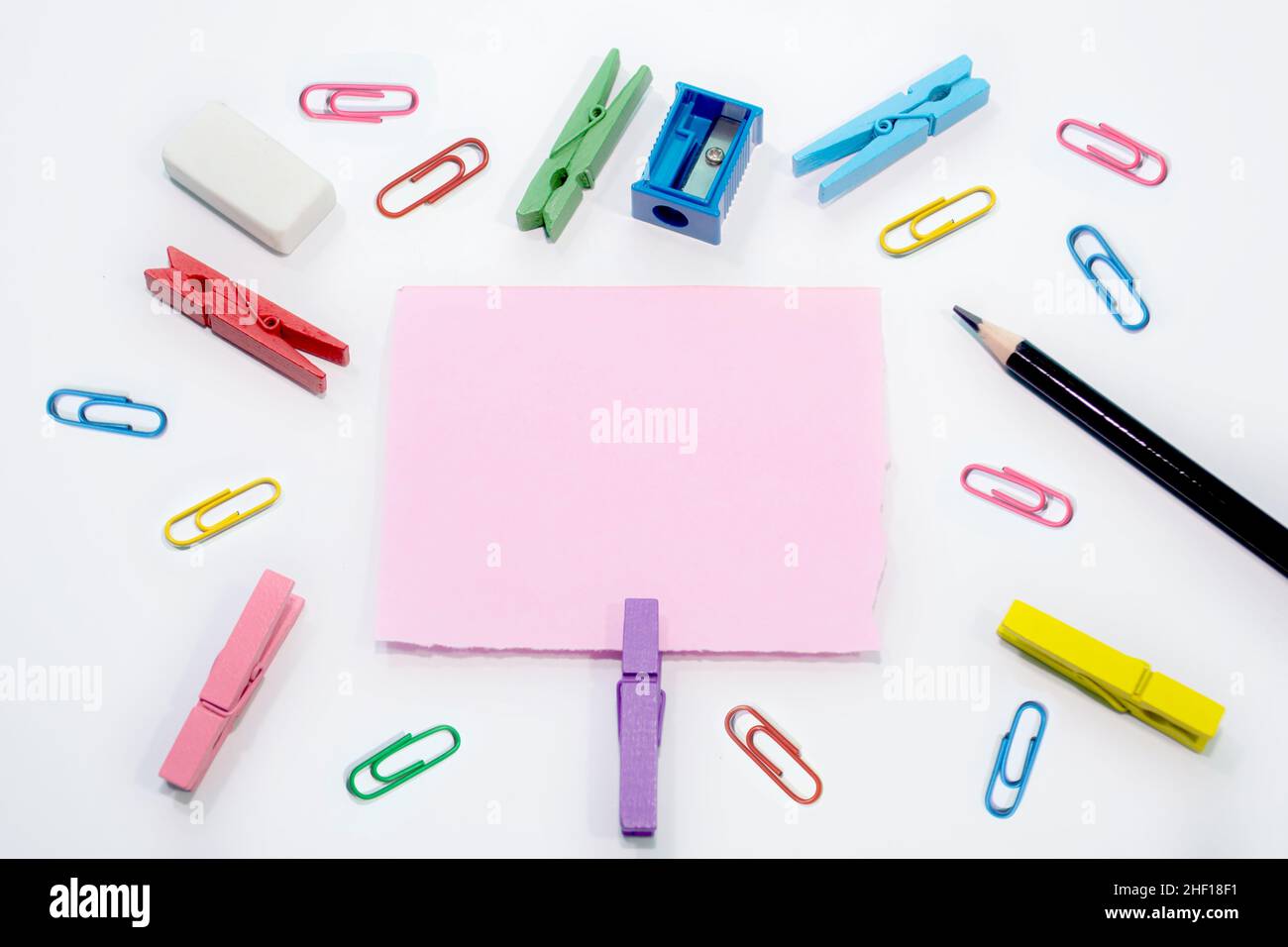 Set of colorful paper clips with white copy space background. Business ...