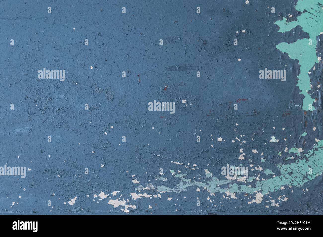 Peeling blue paint abstract pattern with old, worn metal texture ...