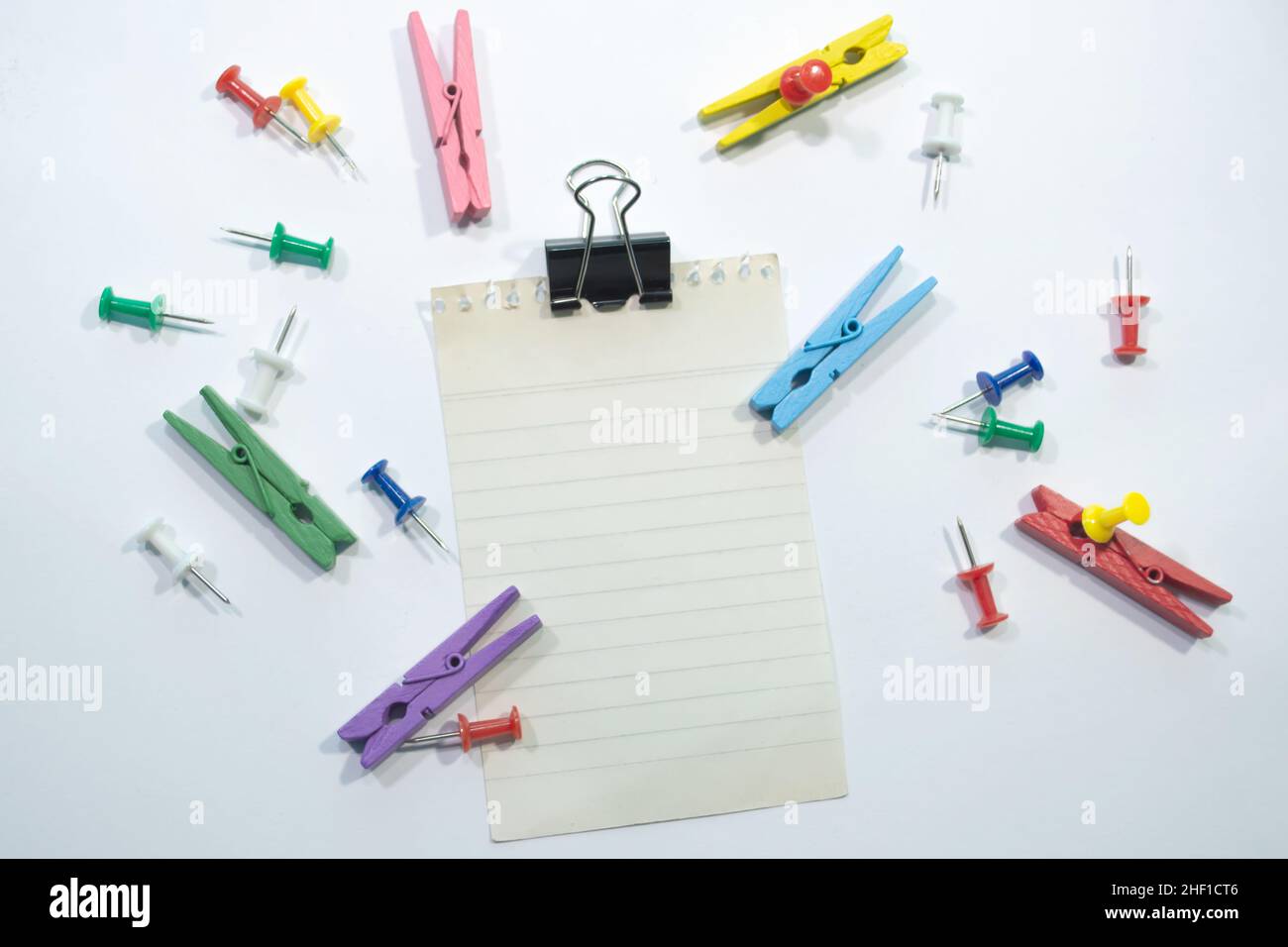 Set of colorful paper clips with white copy space background. Business ...