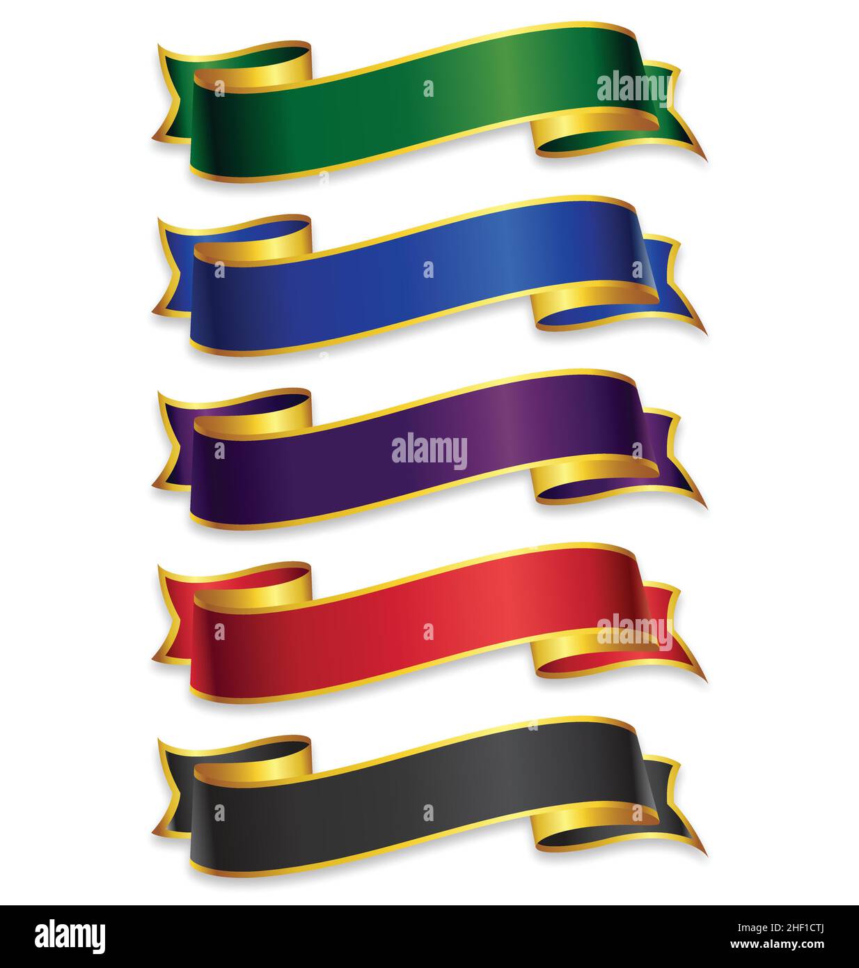 set of wide ribbons banner flowing scroll elements with gold trim ...