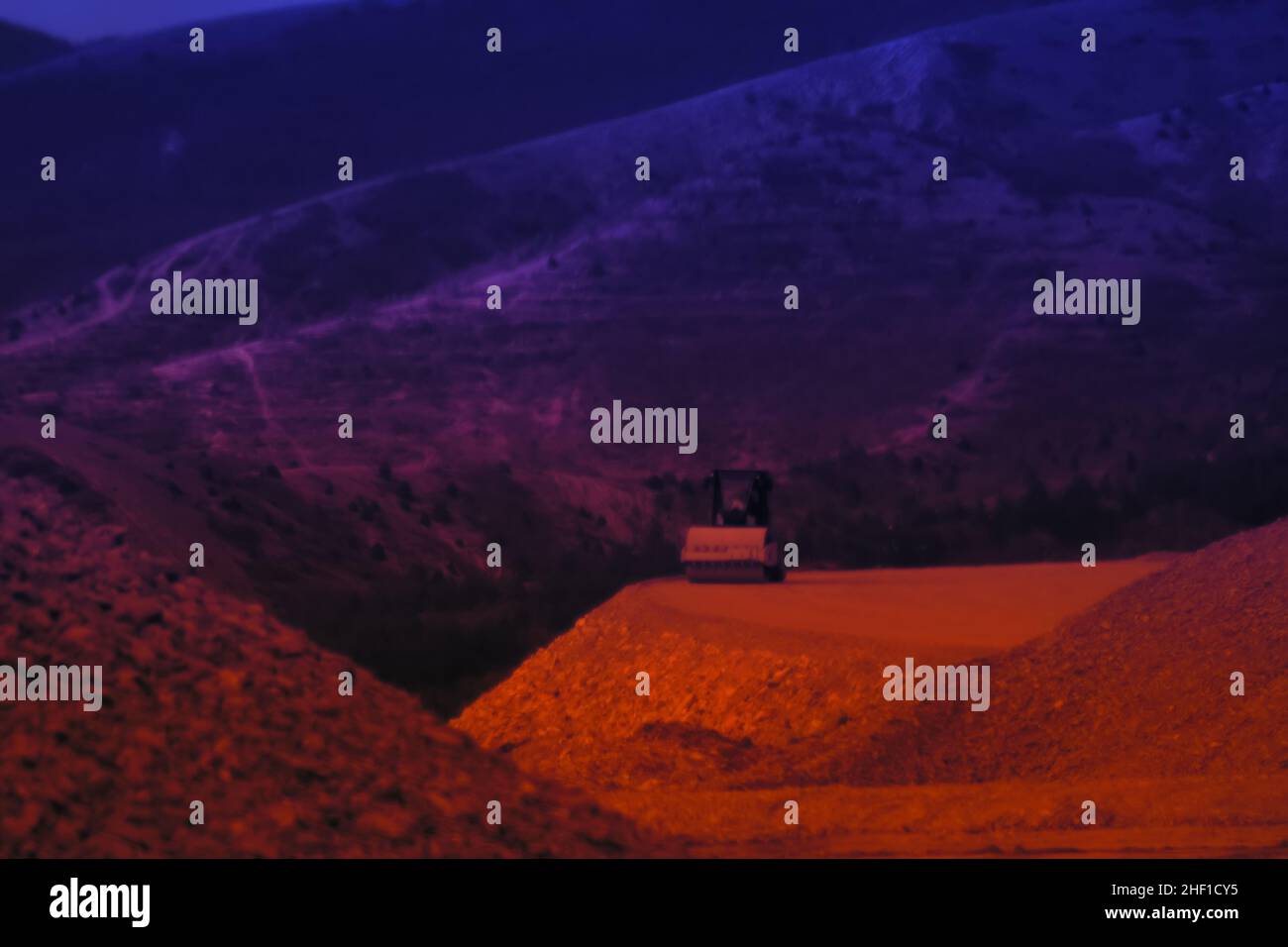Red soil of mountains. Mining quarry. Thermal image photo Stock Photo ...