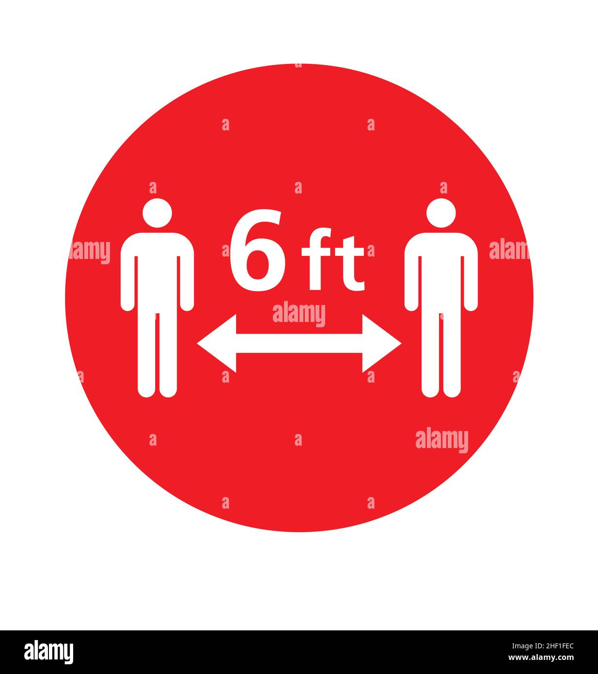 Maintain distance 6 feet ft covid 19 round red sign simple vector ...