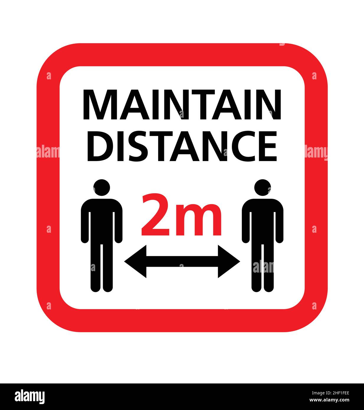 Maintain distance 2m covid 19 sign 2 metres square vector isolated on ...
