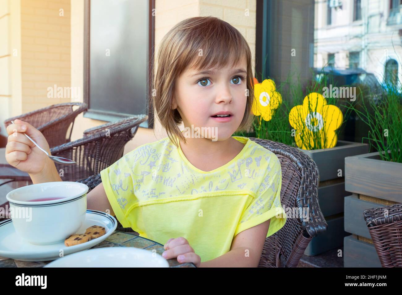 A kid’s breakfast in a café on a summer terrace Stock Photo - Alamy