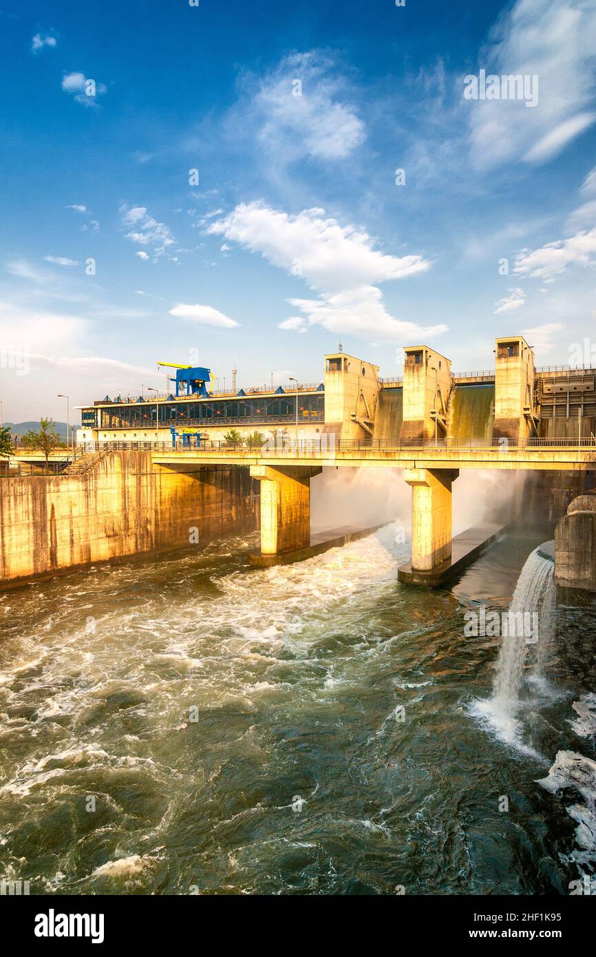 Draining water from the hydroelectric dam Stock Photo - Alamy