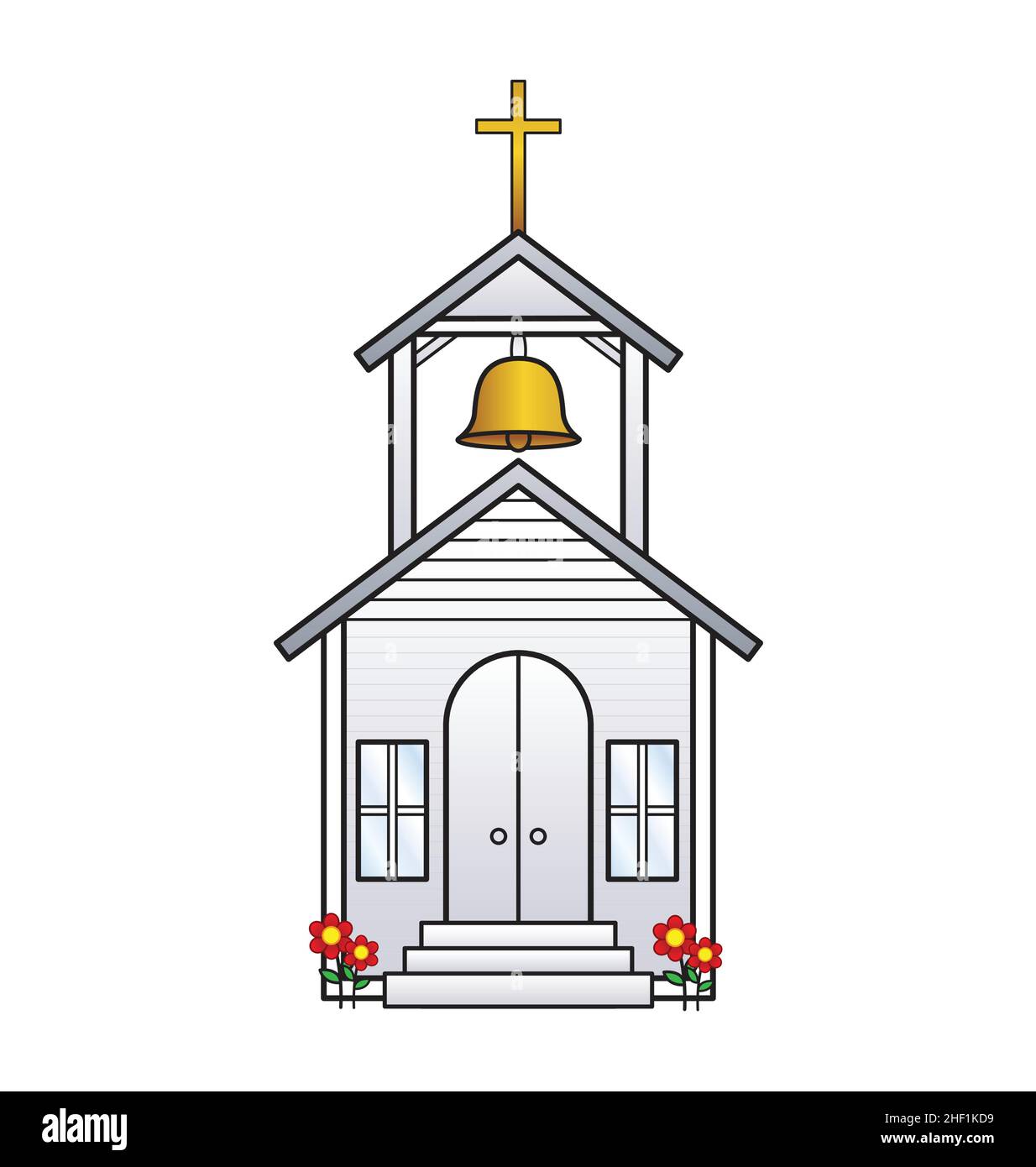 simple cute white cartoon christian church chapel with bell tower and ...