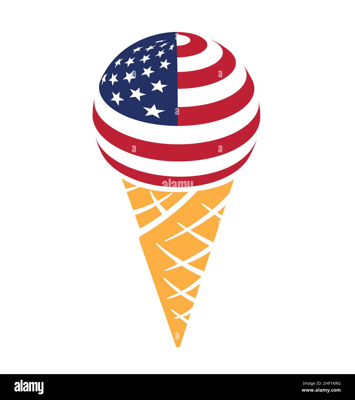 simple fun cartoon soft serve usa flag icecream in waffle cone isolated ...