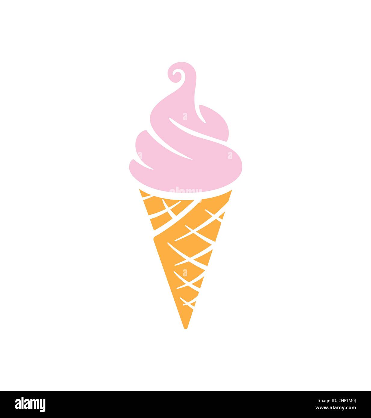 simple fun cartoon soft serve strawberry pink icecream in waffle cone ...