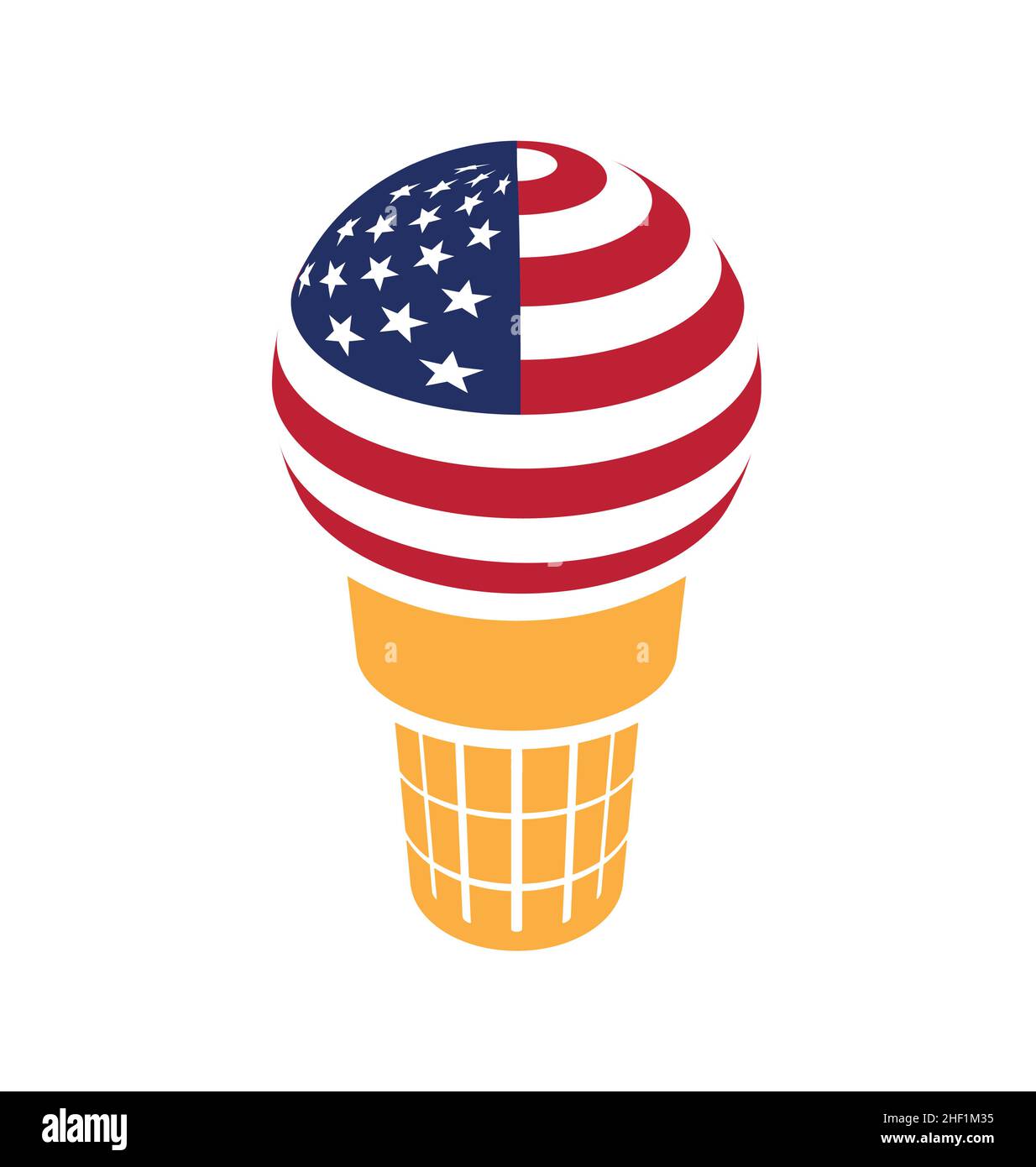 simple fun cartoon soft serve usa flag icecream in waffle cone isolated ...