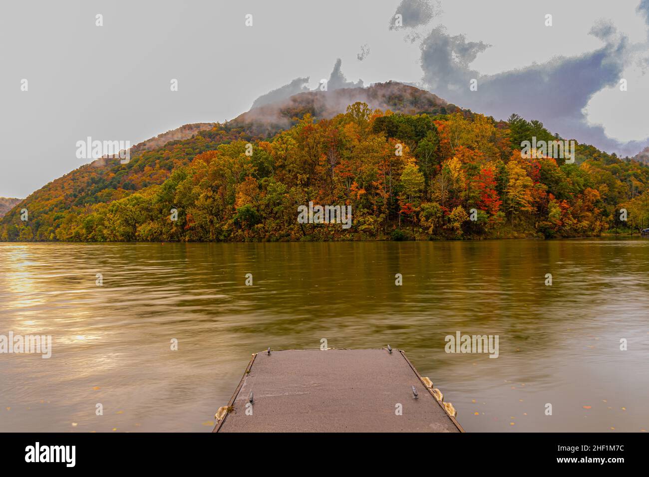 Fishing Pier On The Bluestone River Surrounded With Fall Foliage and ...