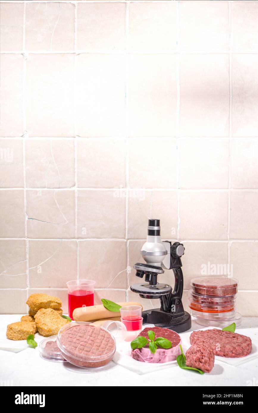 Lab grown meat alternatives concept, Various laboratory grown meat ...