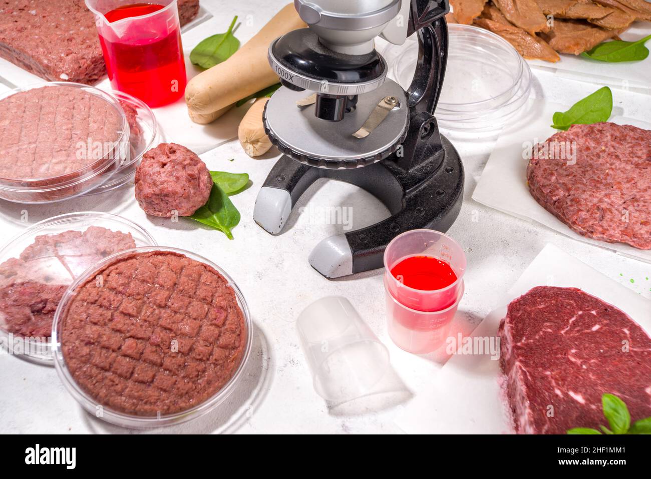 Lab grown meat alternatives concept, Various laboratory grown meat ...