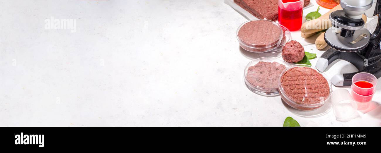 Lab grown meat alternatives concept, Various laboratory grown meat ...