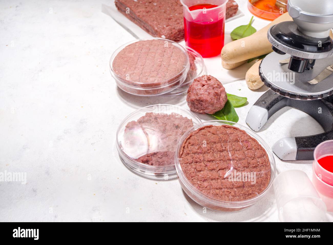 Lab grown meat alternatives concept, Various laboratory grown meat ...