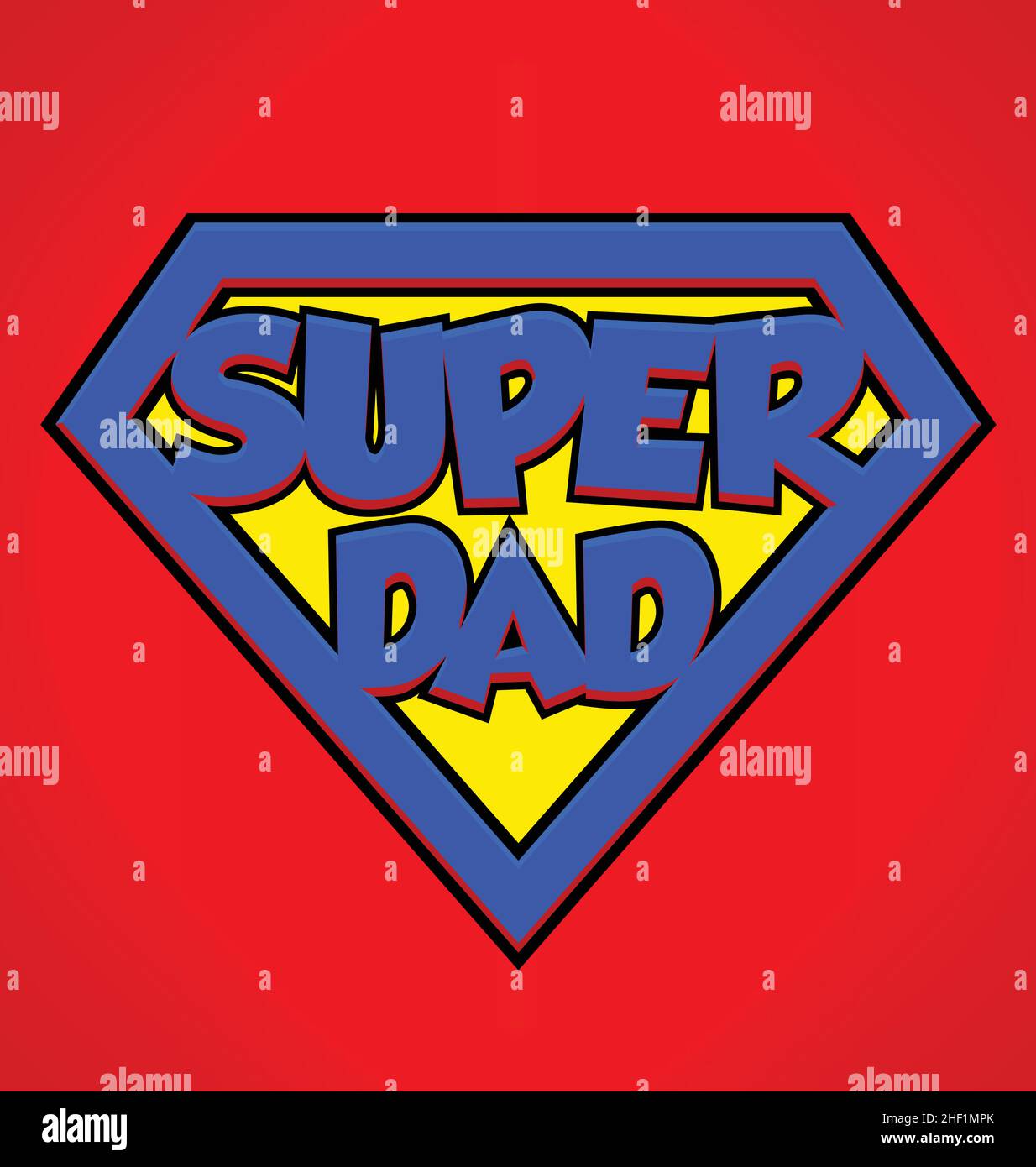 super dad superhero emblem blue and yellow shield vector isolated on ...