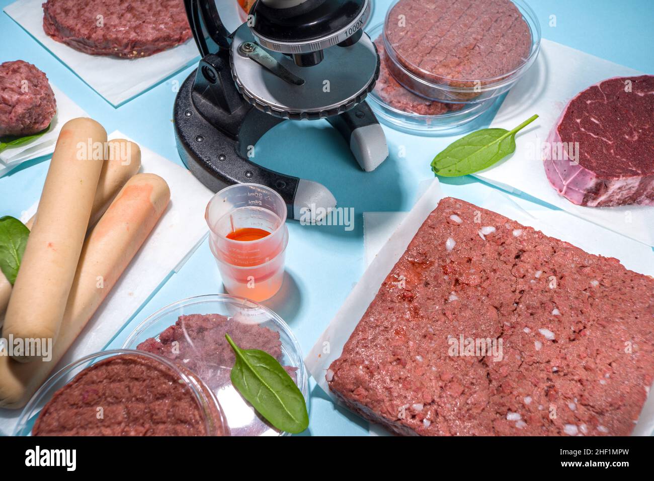 Lab grown meat alternatives concept, Various laboratory grown meat ...