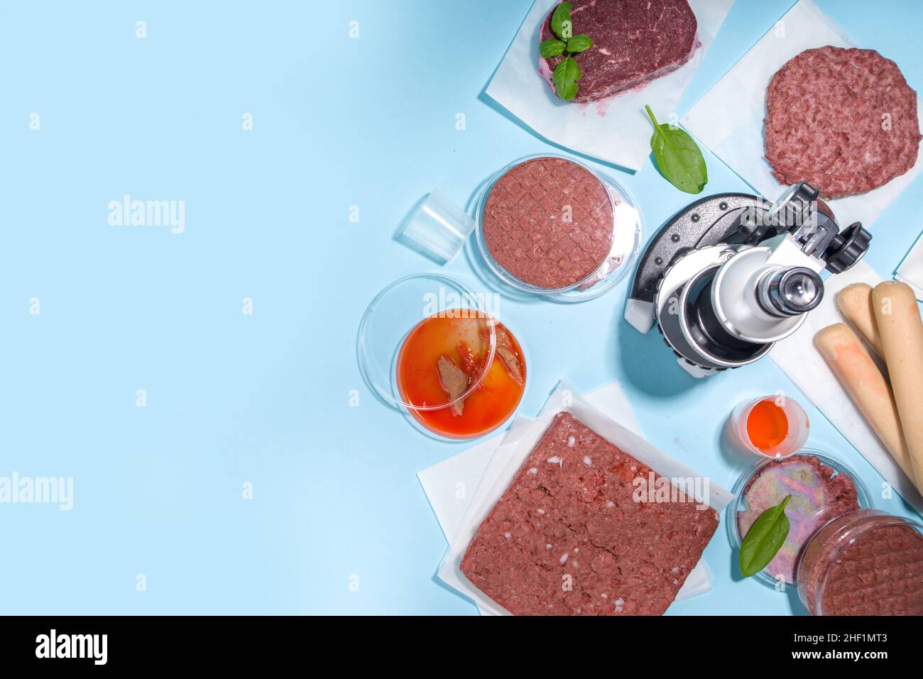 Lab grown meat alternatives concept, Various laboratory grown meat ...