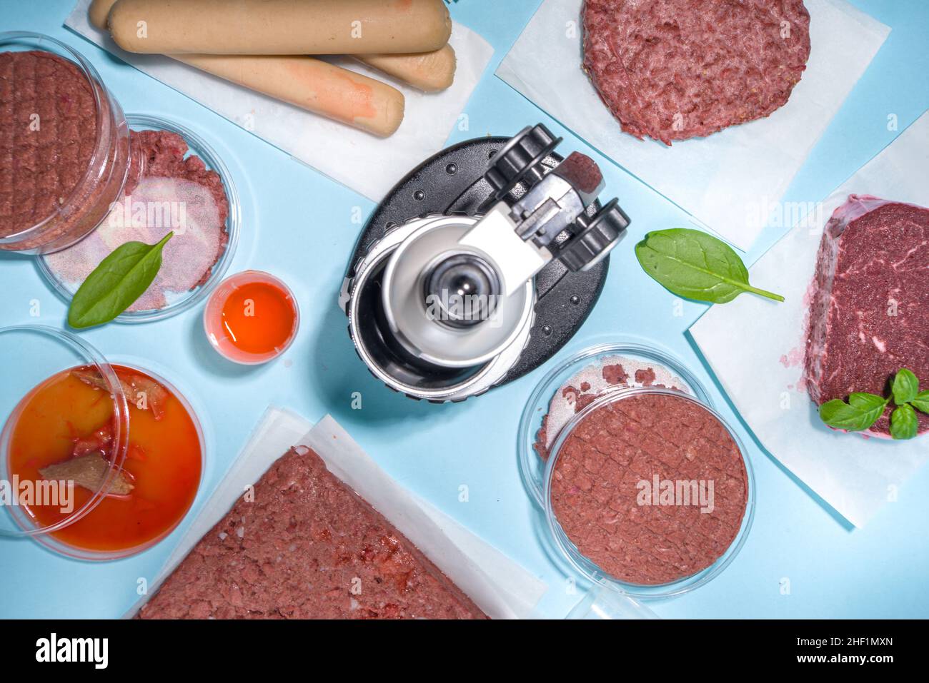 Lab grown meat alternatives concept, Various laboratory grown meat ...