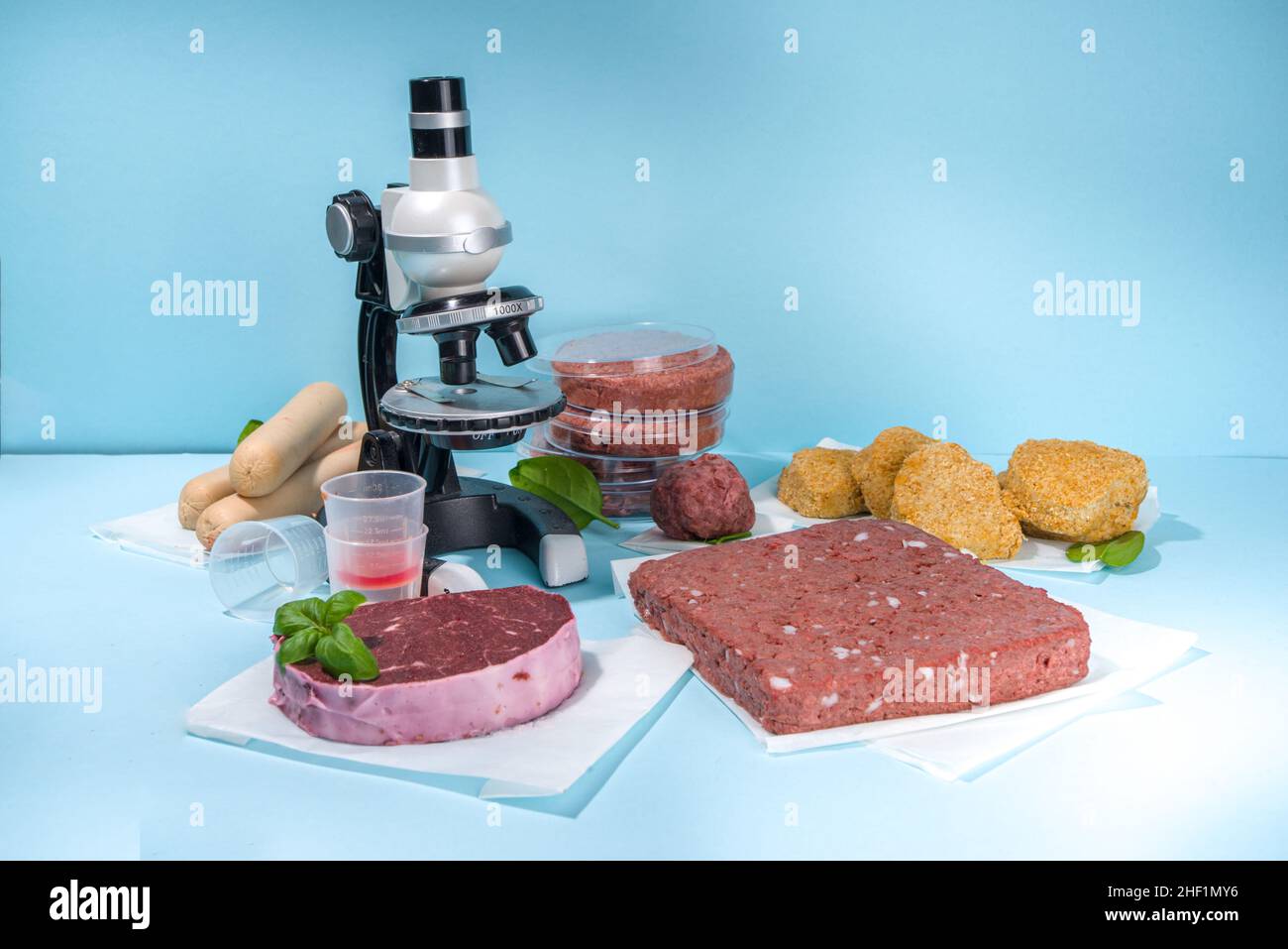 Lab grown meat alternatives concept, Various laboratory grown meat ...