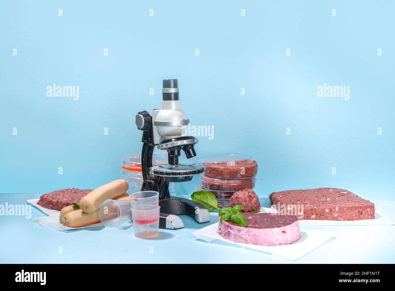 Lab grown meat alternatives concept, Various laboratory grown meat ...