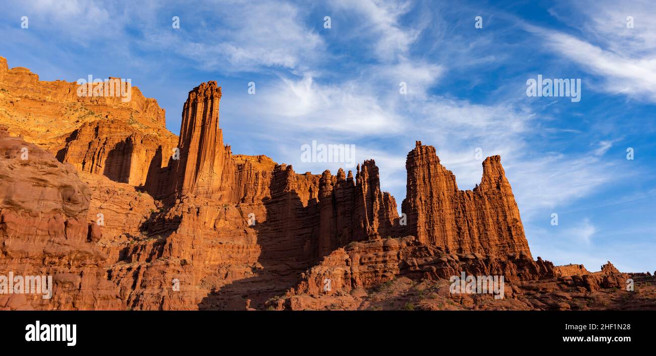 Clouds over Fisher Towers in late afternoon Stock Photo - Alamy