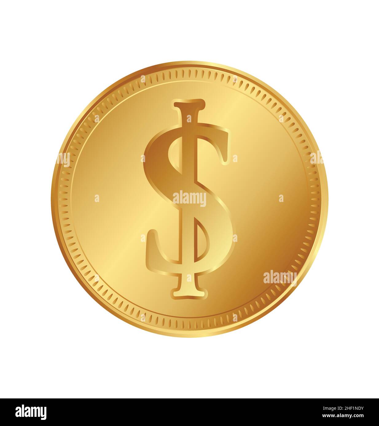 shiny gold dollar coin money vector isolated on white background Stock ...