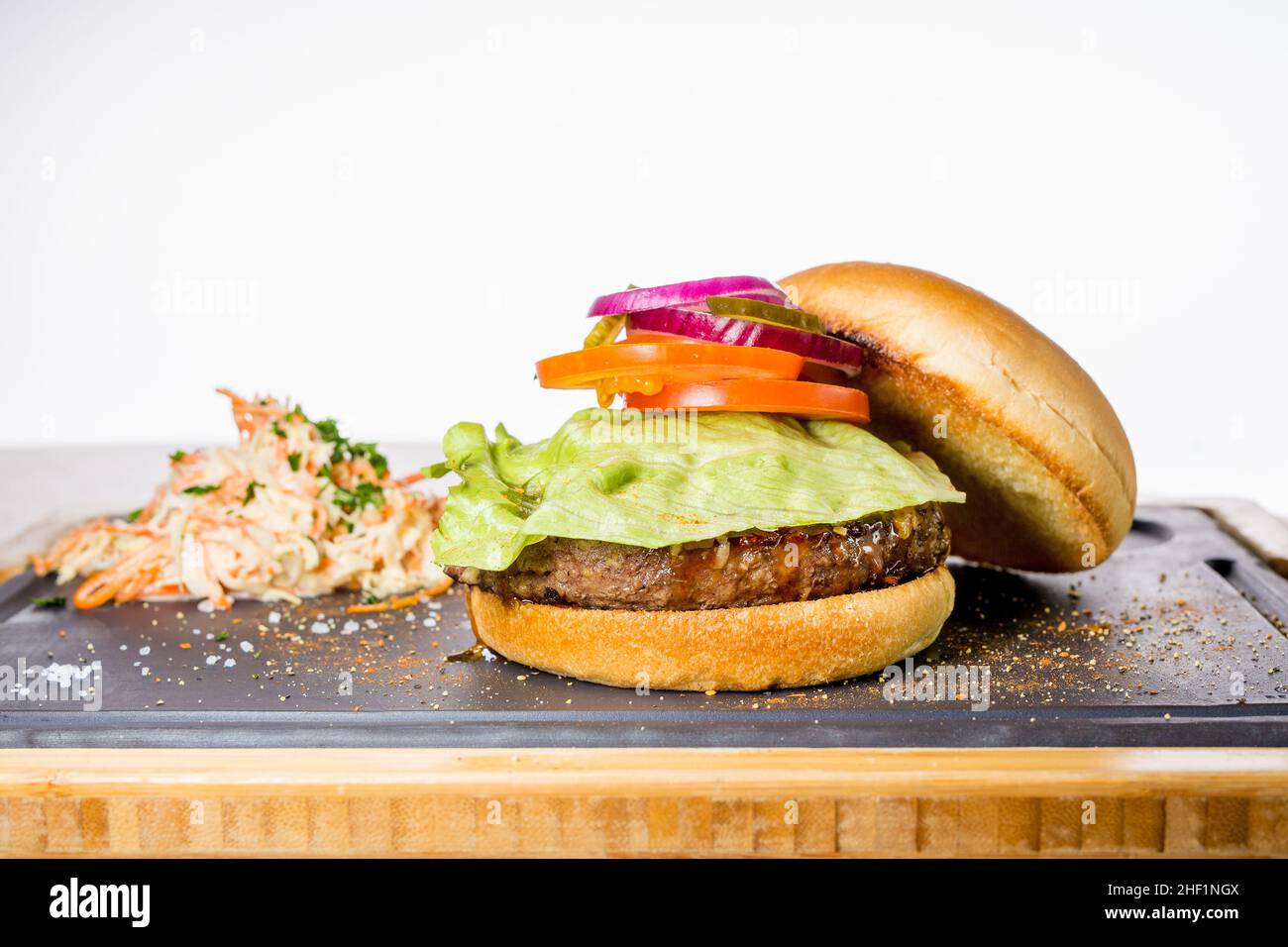 American burger ingredients isolated on white background Stock Photo ...
