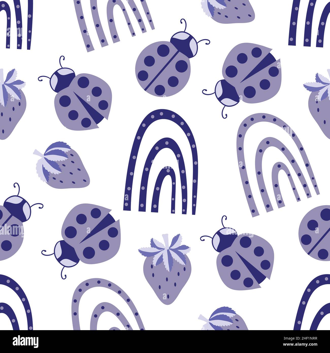 Cute ladybird, dotted rainbow, strawberry seamless vector pattern ...