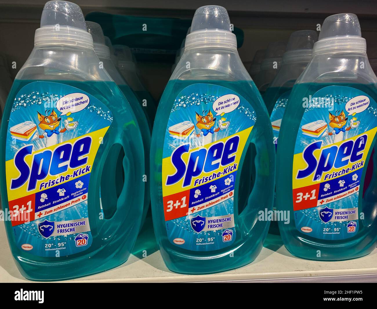 Rheinbach, Germany 10 March 2021, Several plastic bottles of "Spee ...