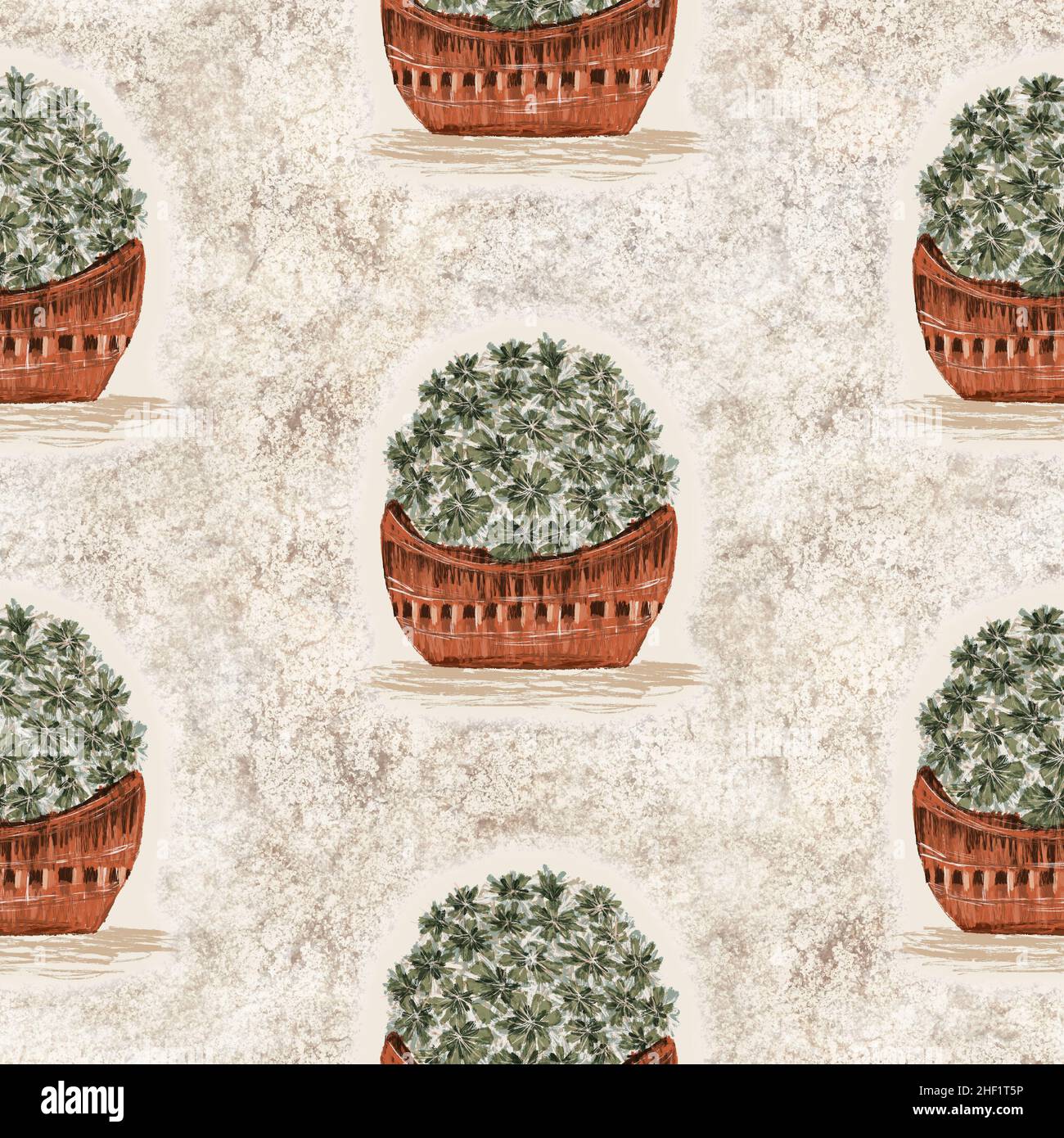 Desert plant on sand texture seamless raster pattern. Organic succulent ...