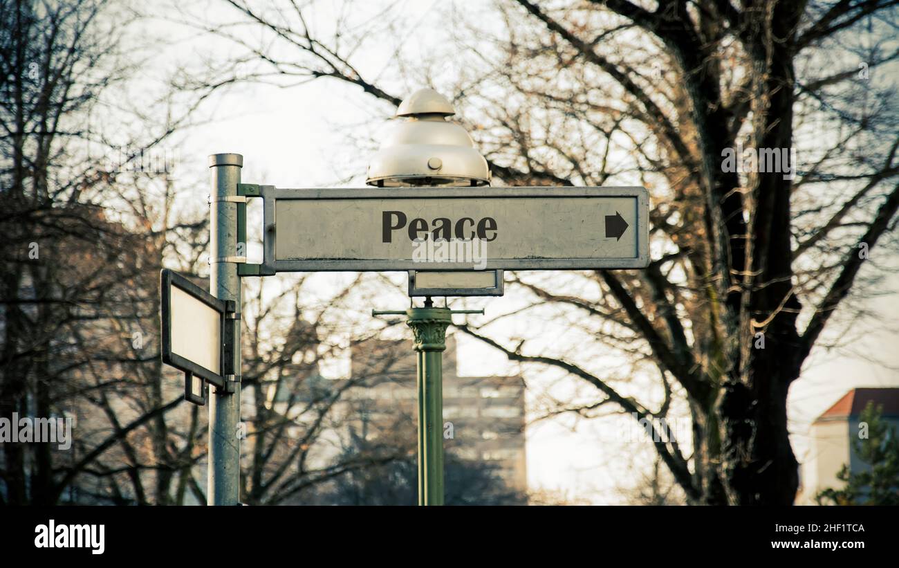 Street Sign the Direction Way to Peace Stock Photo - Alamy