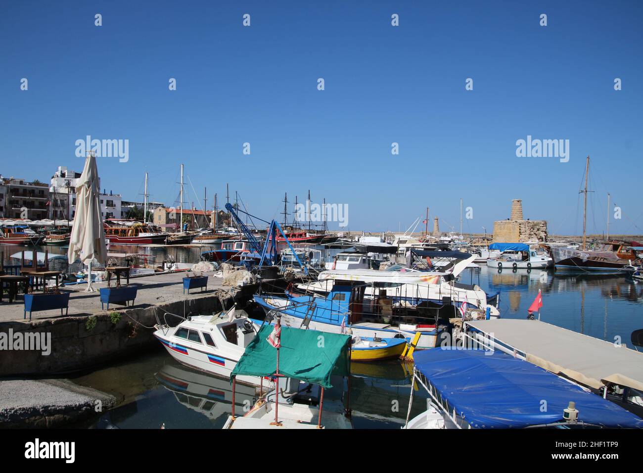 View of the old port of Kyrenia, Turkey. Girne, Northern Cyprus Stock ...