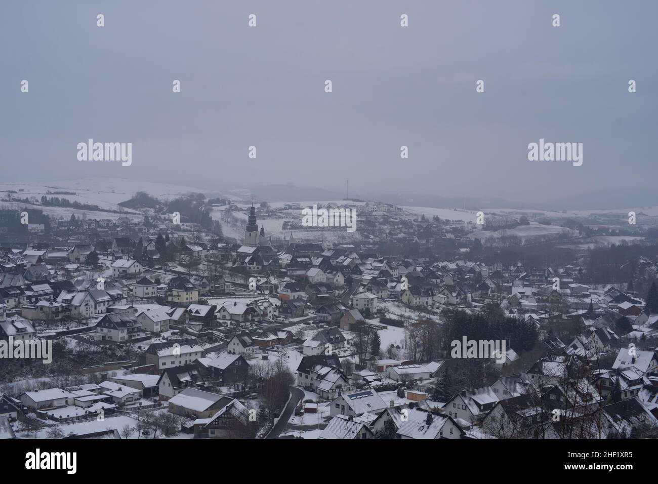 Winter landscape with view to the german city called Hallenberg Stock ...