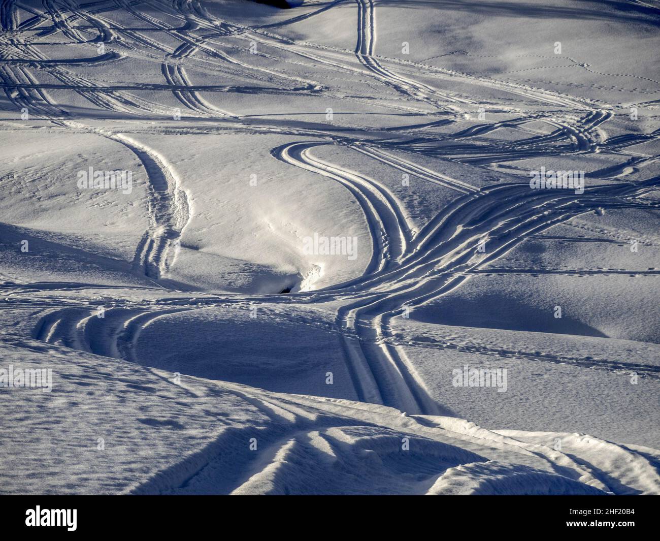 dolomites snow panorama alpine ski tracks detail off slope track Stock ...