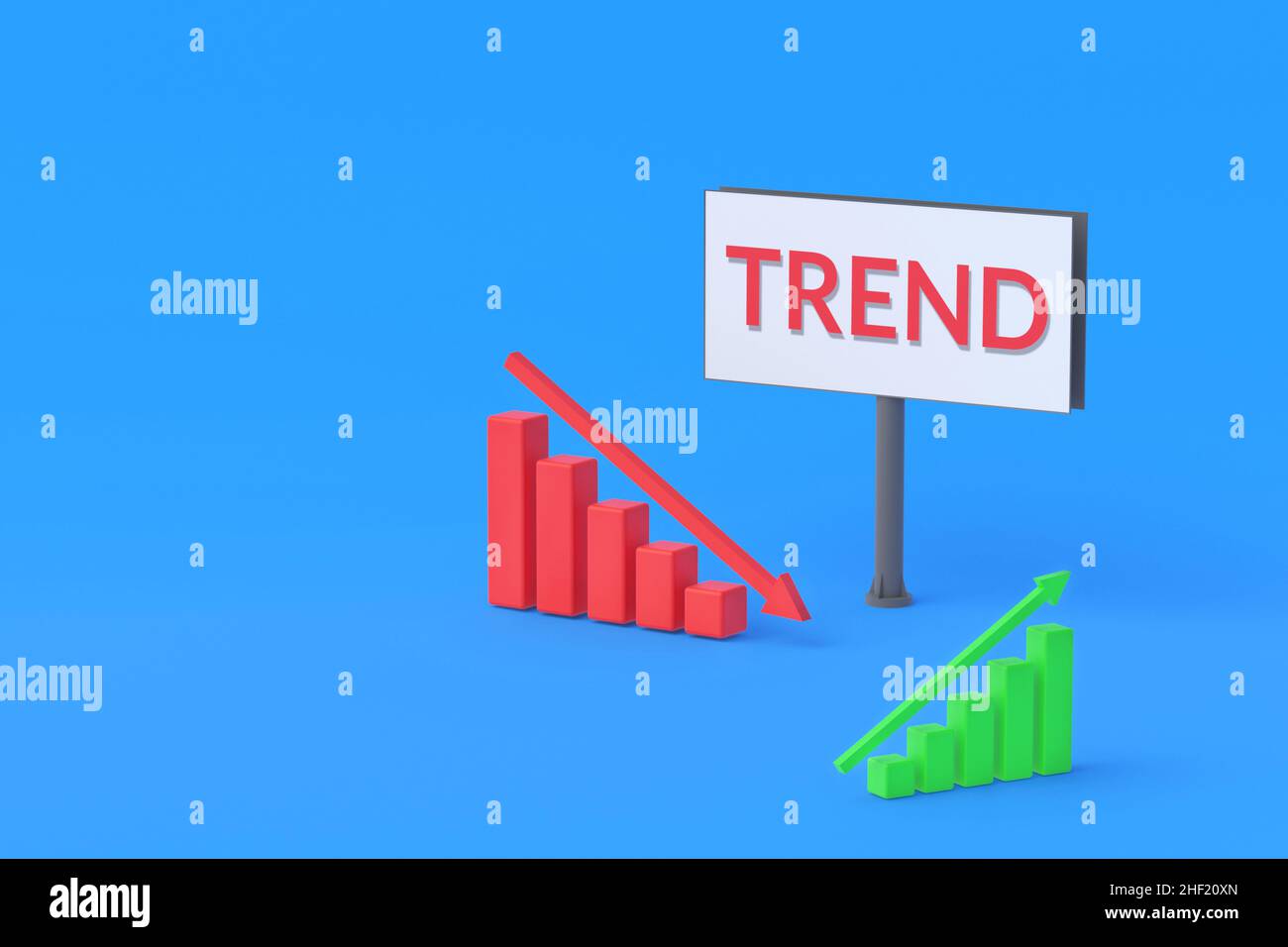 Charts near billboard with word trend. Economic direction. Change in ...