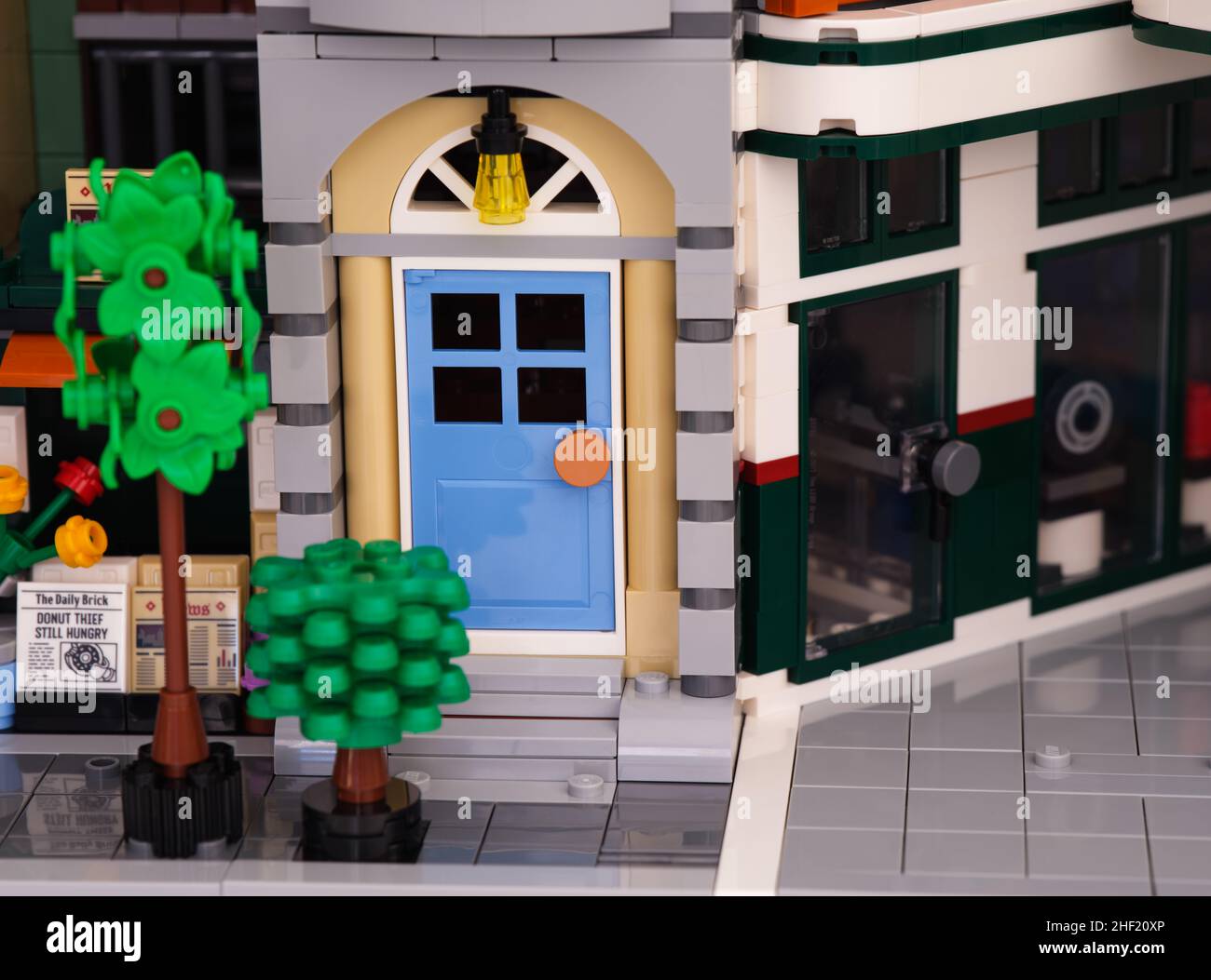 Tambov, Russian Federation - January 03, 2022 A Blue Lego door to a ...