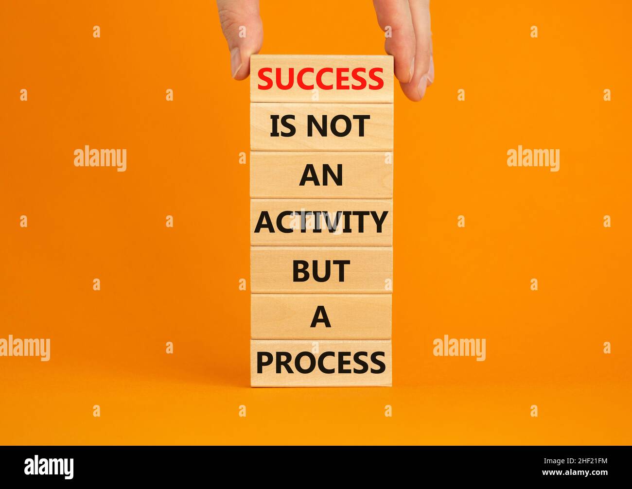 Success in process symbol. Wooden blocks with words Success is not an ...