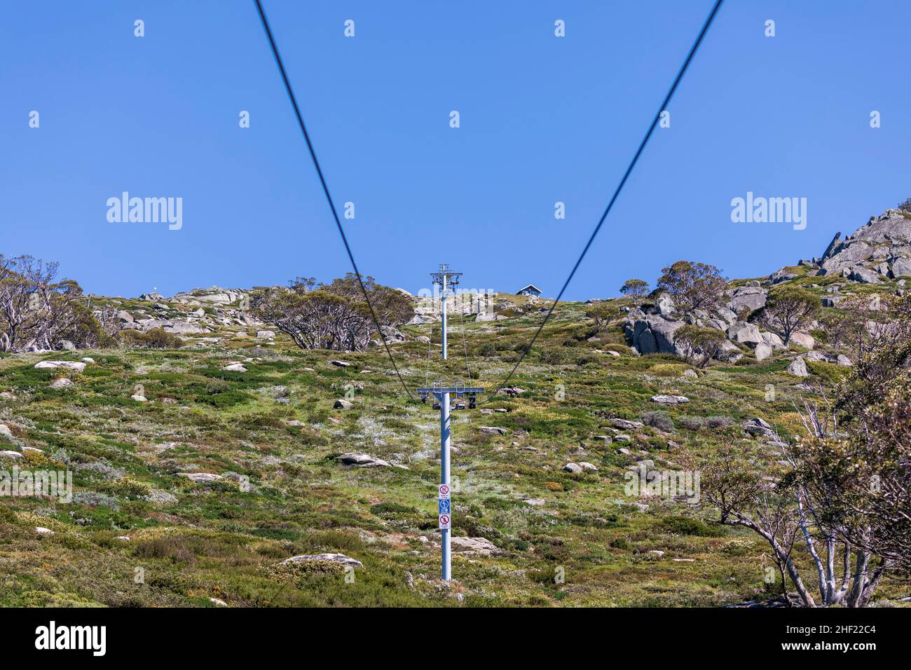 Photograph of a ski lift system in Perisher Valley in the Snowy ...