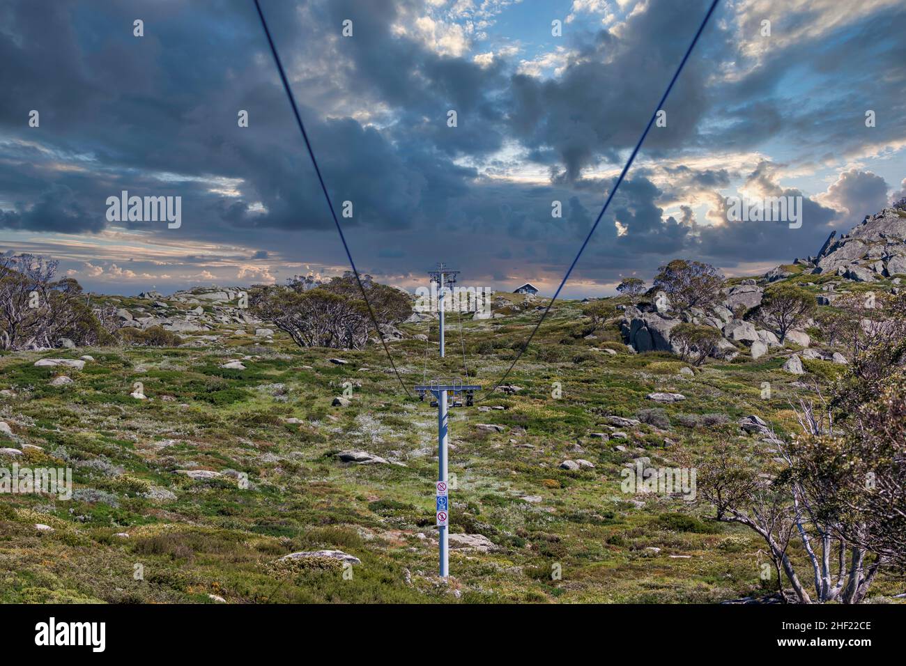 Photograph of a ski lift system in Perisher Valley in the Snowy ...