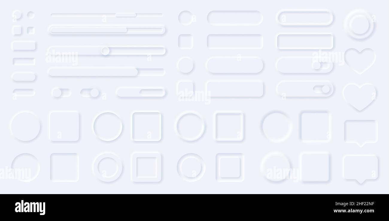 Neumorphism style ui elements, buttons, progress bars, sliders, panels. Neumorphic user ...